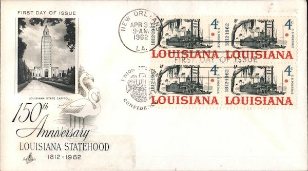 150th Anniversary Louisiana Block of Stamps First Day Covers First Day ...