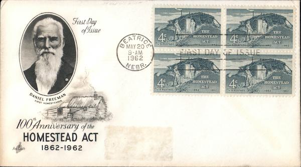 100th Anniversary of the Homestead Act, 1862-1962 Block of Stamps First ...