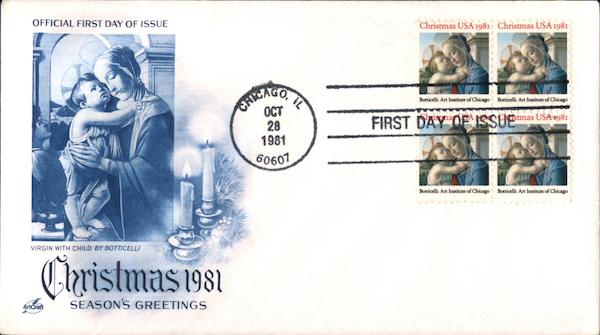 Christmas 1981 Season's Greetings Block of Stamps First Day Covers ...