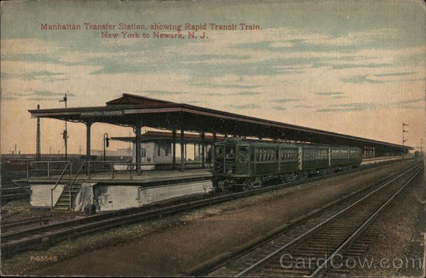 Manhattan Transfer Station, Showing Rapid Transit Train New York Postcard