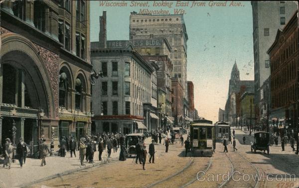 Wisconsin Street, Looking East From Grand Avenue Milwaukee, WI Postcard