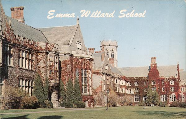 Emma Willard School, Library, Slocum and Sage Halls Troy, NY Postcard