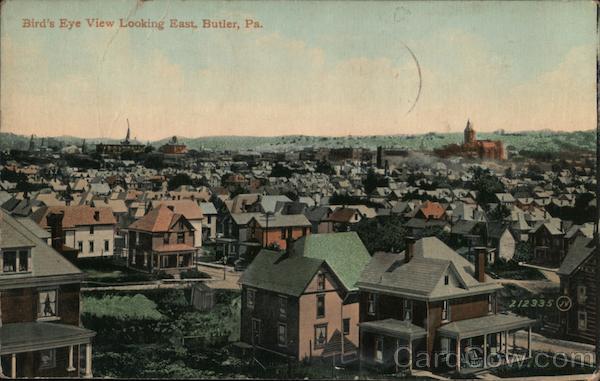 Bird's Eye View Looking East Butler, PA Postcard