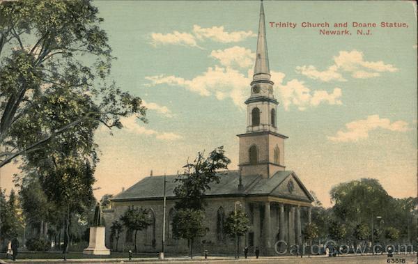 Trinity Church and Doane Statue Newark, NJ Postcard