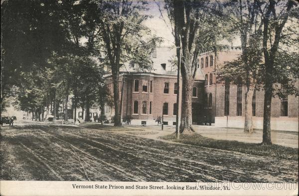 Vermont State Prison and State Street, Looking East Windsor, VT Postcard