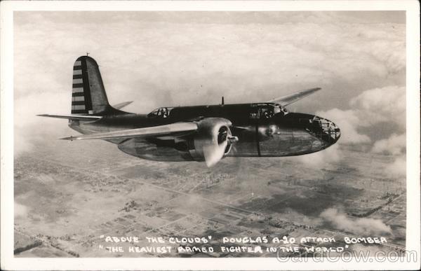 "Above the Clouds" Douglas A-20 Attack Bomber Aircraft Postcard
