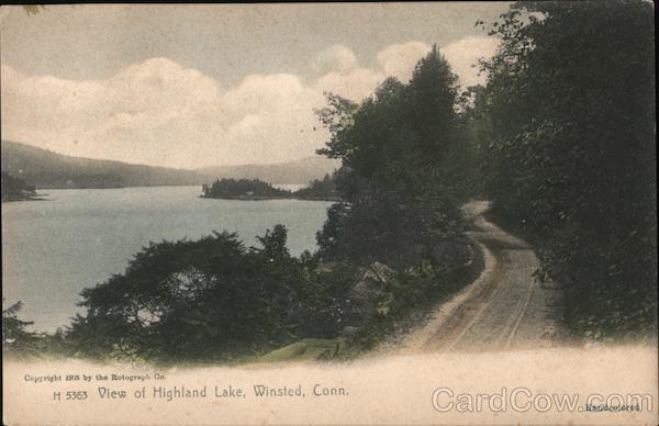 View of Highland Lake Winsted, CT Postcard