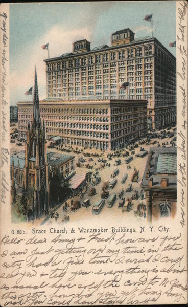 Grace Church & Wanamaker Buildings New York, NY Postcard