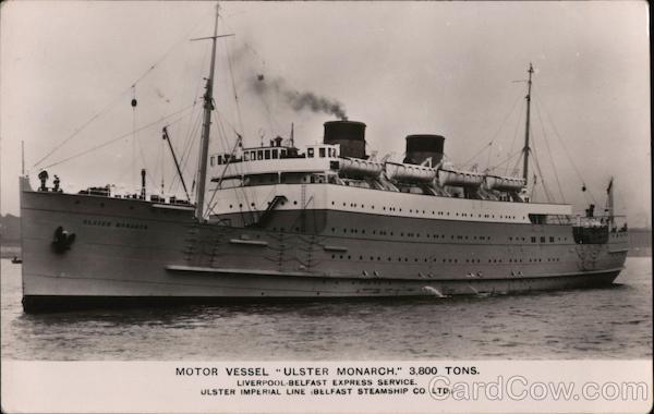 Motor Vessel "Ulster Monarch" 3,800 Tons Boats, Ships Postcard