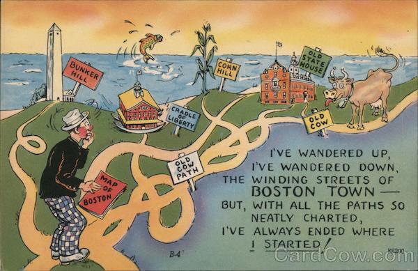 Funny Map of Boston Massachusetts Postcard