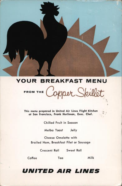 Your Breakfast Menu From the Copper Skillet, United Airlines Airline ...