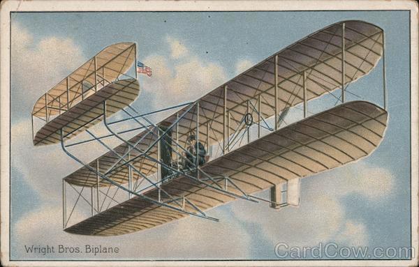 Wright Brothers Biplane Aviators Postcard