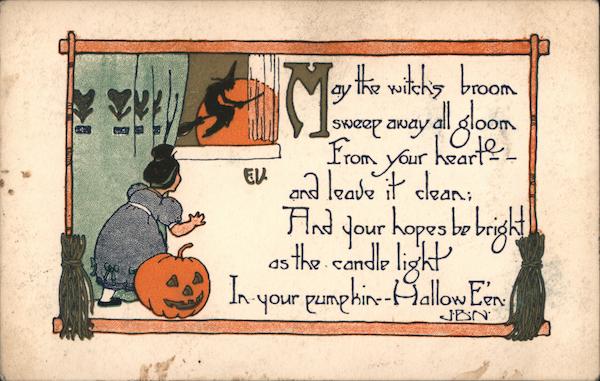 May the witch's broom sweep away all gloom Halloween Postcard