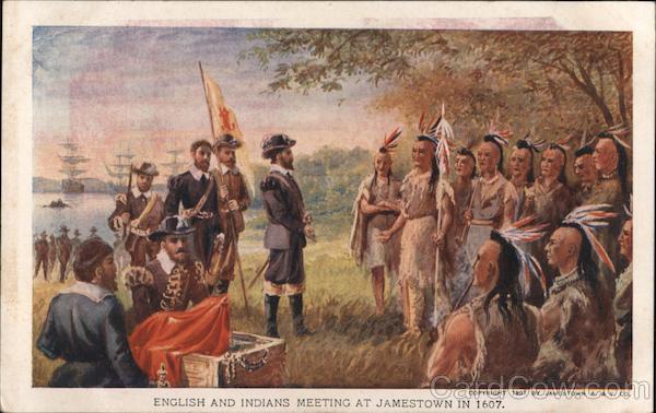 English and Indians Meeting at Jamestown in 1607 1907 Jamestown ...