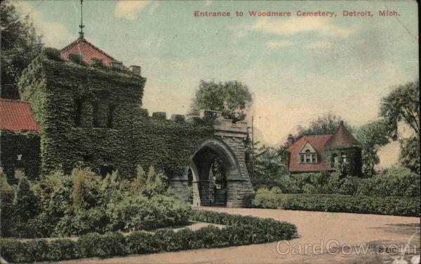 Entrance to Woodmere Cemetery Detroit, MI Postcard