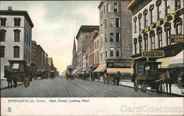 Main Street, Looking West Springfield, OH Postcard