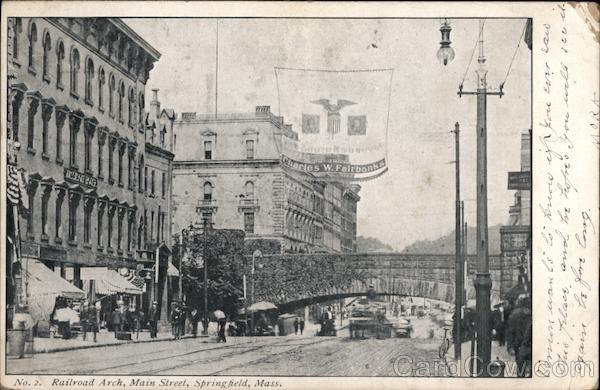 Railroad Arch, Main Street Springfield, MA Postcard