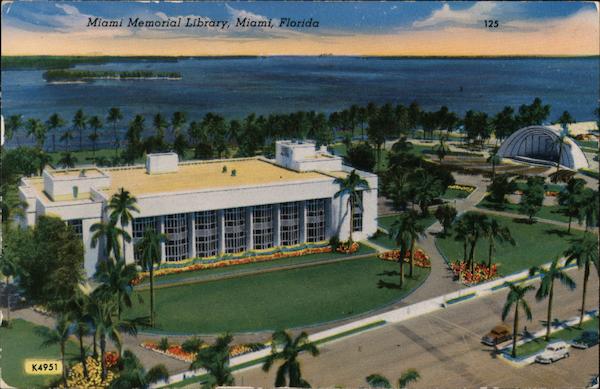 Miami Memorial Library Florida Postcard