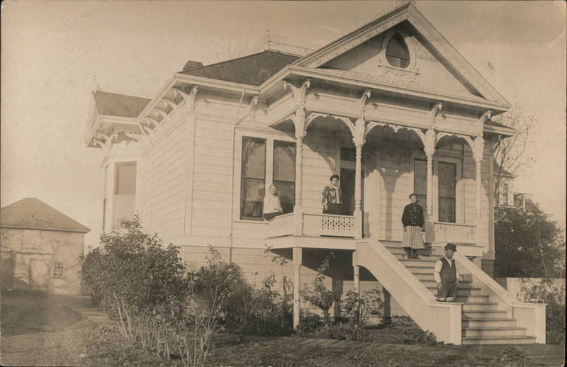 People on the Steps and Porch of an Ornate White House Santa Rosa, CA ...