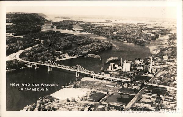 New and Old Bridges La Crosse, WI Postcard