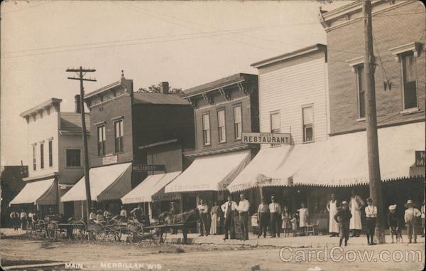 Main Street View Merrillan, WI Postcard