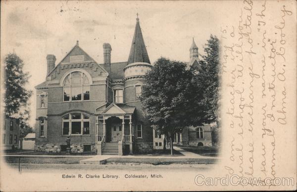 Edwin R. Clarke Library Coldwater, MI Postcard