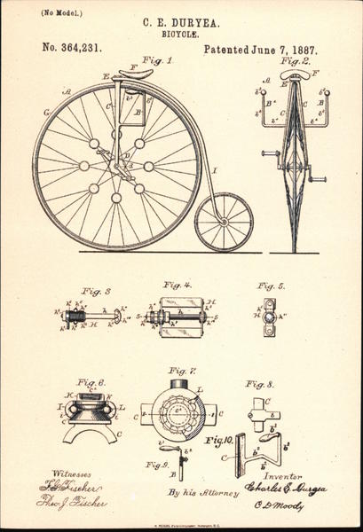 Bicycle Patent Drawing, 1887 Poster Style Postcard