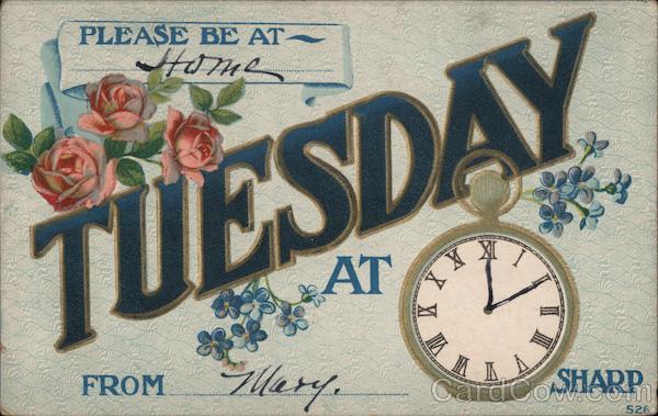 Tuesday - Appointment Card - Flowers and Pocket Watch Days of the Week ...