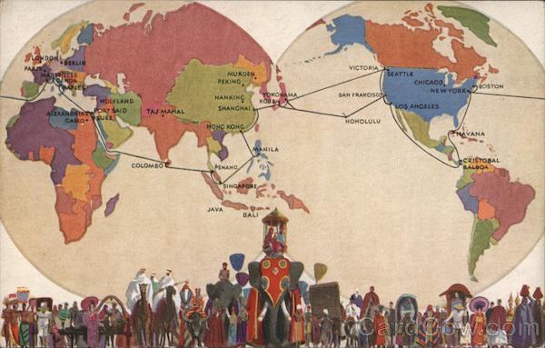 Map of Dollar Steamship Lines Routes Boats, Ships Postcard