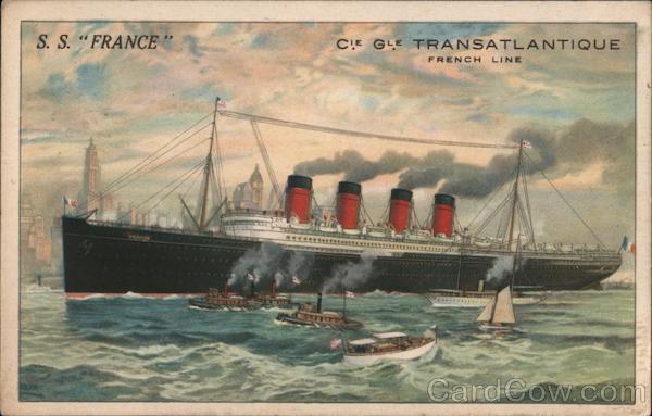 S. S. "France", Cie Gle Transatlantique French Line Ship at Sea ...