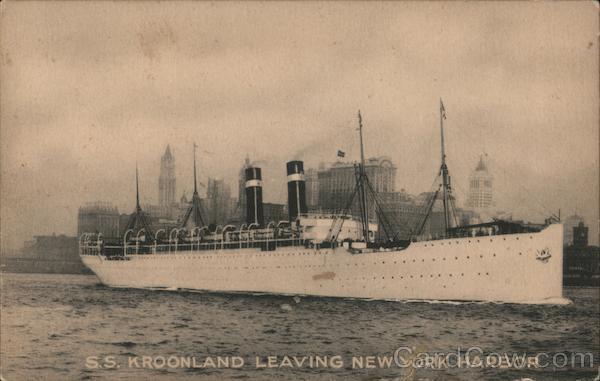 SS Kroonland Leaving New York Harbor Steamers Postcard