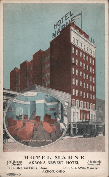 Hotel Marne Akron, OH Postcard