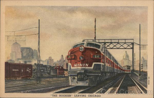 "The Hoosier" Leaving Chicago Trains, Railroad Postcard