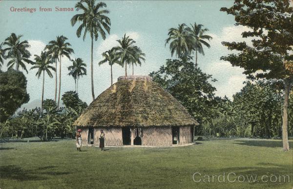 Exterior view of a Samoan house Apia, Samoa South Pacific Postcard
