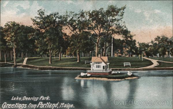 Lake, Deering Park Portland, ME Postcard