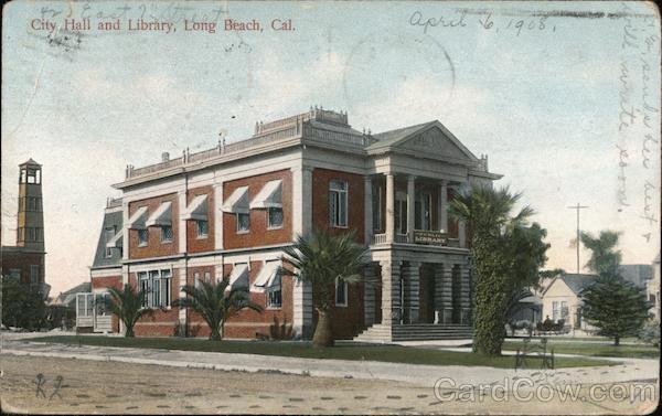 City Hall and Library Long Beach, CA Postcard