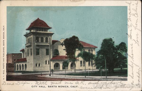 City Hall Santa Monica, CA H. F. RILE Postcard