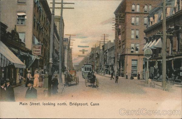 Main Street, Looking North Bridgeport, CT Postcard