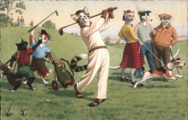 Cats Playing Golf Postcard