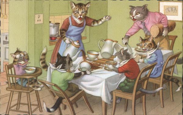 Cats Around a Dining Table Postcard