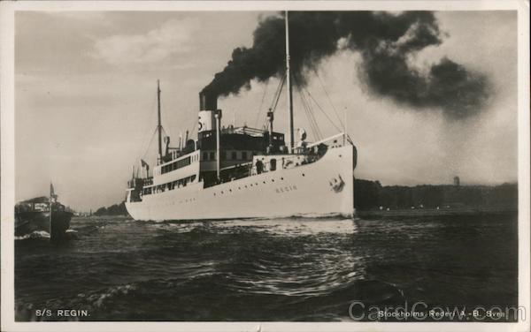 Passenger Ship S/S Regin, Stockholm Rederi AB Sweden Boats, Ships Postcard