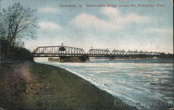 Government Bridge Across the Mississippi River Davenport, IA Postcard
