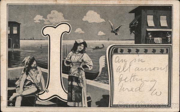 People standing next to letter "I" Alphabet Letters Postcard