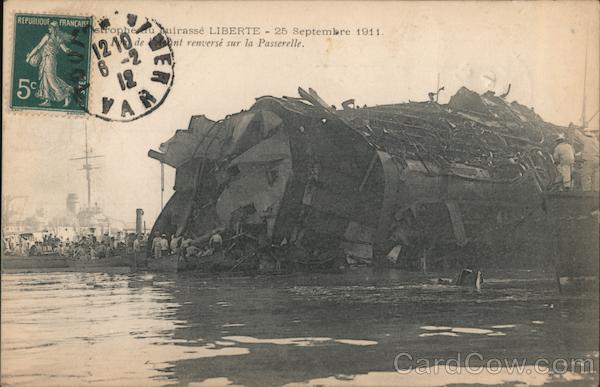 French Battleship Liberté After its Explosion Disasters Postcard