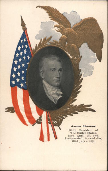 President James Monroe flanked by the US flag Presidents Postcard