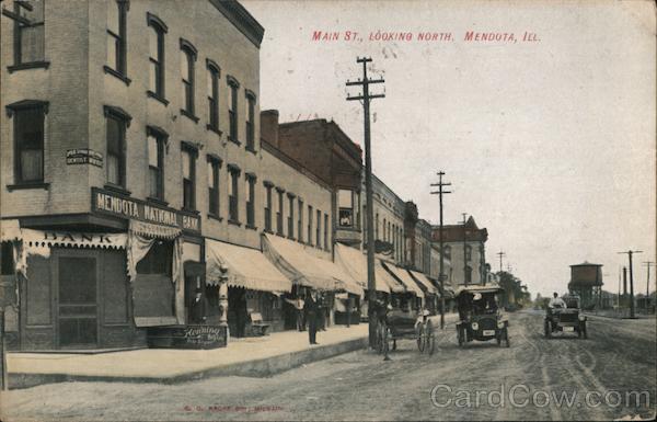 Main Street, Looking North Mendota, IL Postcard