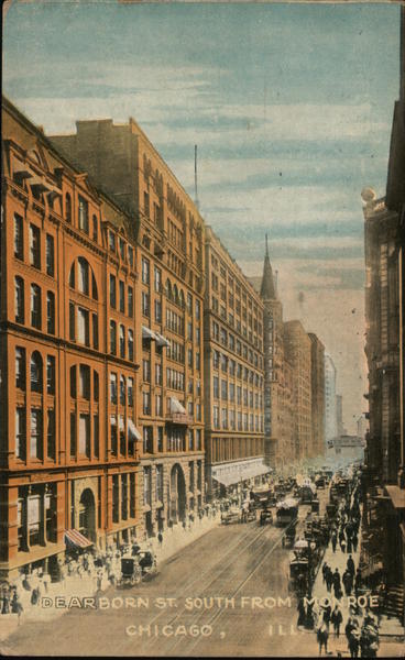 Dearborn Street, South from Monroe Chicago, IL Postcard