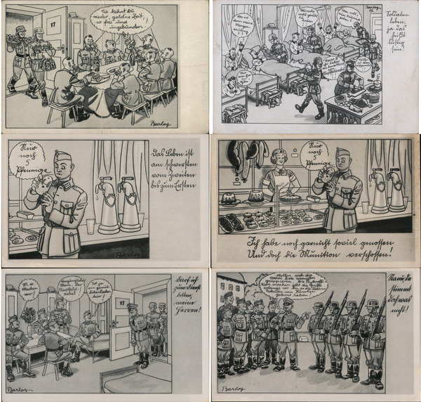 Lot of 6: Nazi Soldiers, Comic Cards Nazi Germany Postcard