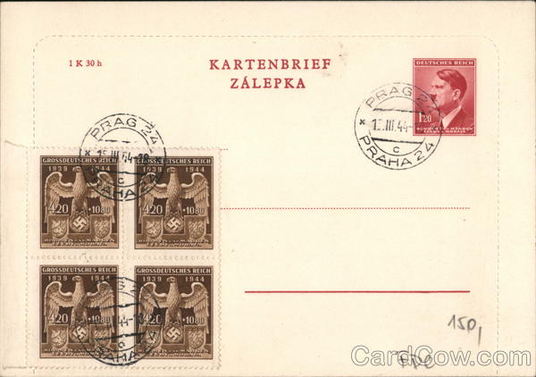 Czech WWII Nazi Postal Card Nazi Germany Postcard