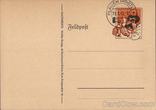Feldpost, German Soldiers' Mail, WWII, Cartoon Stamp of Stalin Nazi ...